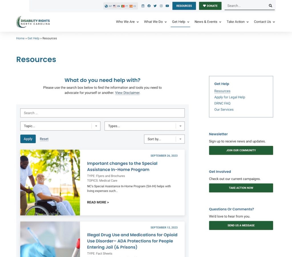Website Redesign & Development for Disability Rights North Carolina (DRNC)