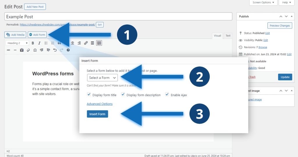 How to add a form to a post - CH Web Agency