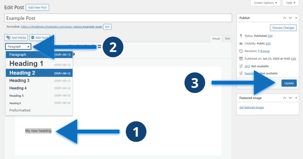 How to create a heading in a post - CH Web Agency